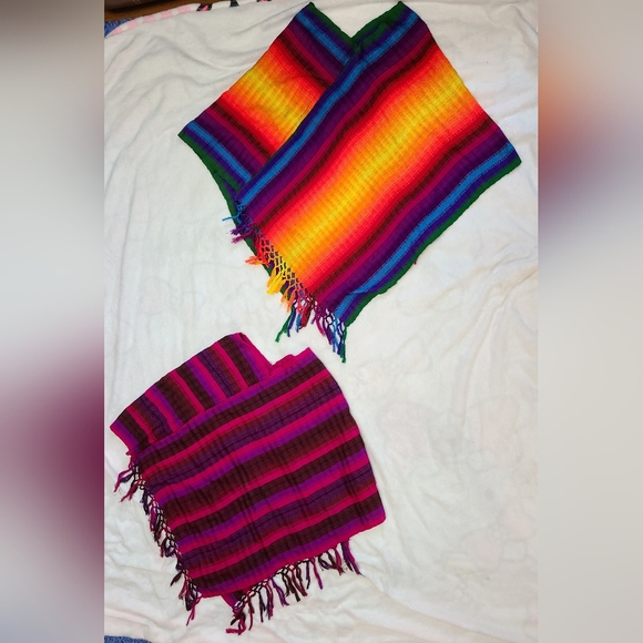 Sweaters | 2 Vibrant Multicolor Striped Handmade Ponchos From Guatemala ...